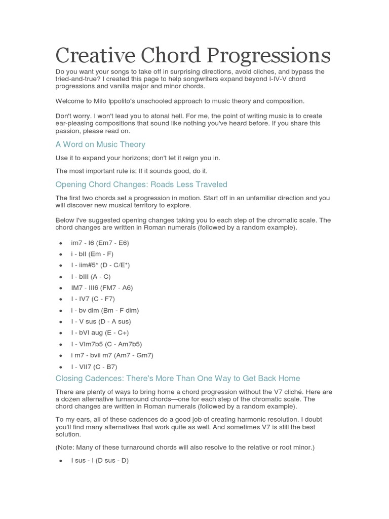 Creative Chord Progressions | PDF | Chord (Music) | Harmony