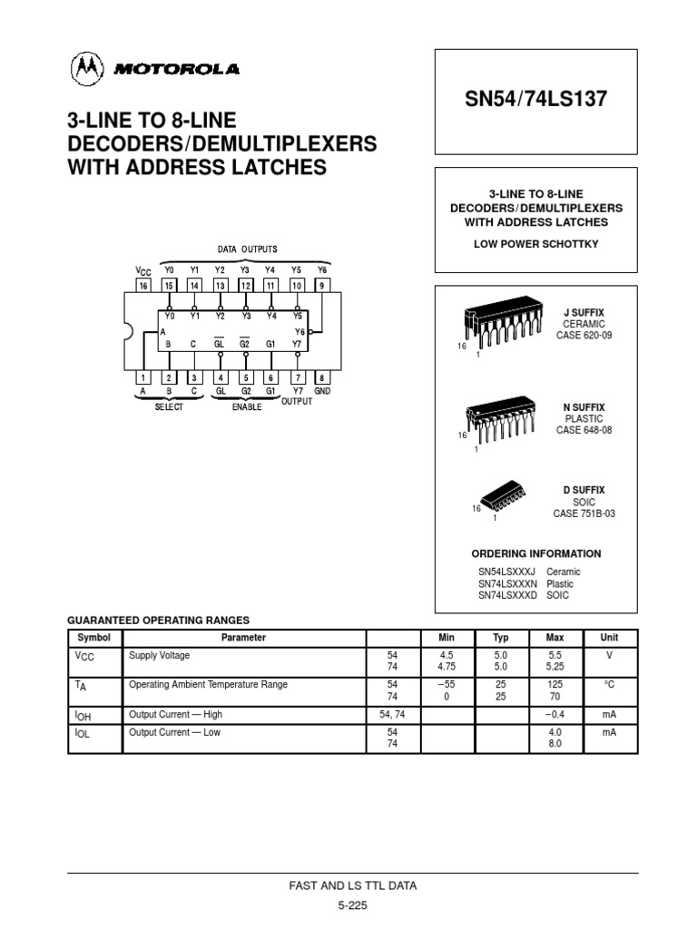 3-to-8 Line Decoder Datasheet | PDF | Motorola | Computer Engineering