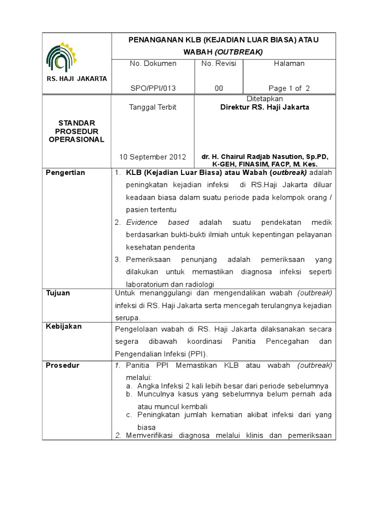 SPO Penangan KLB Wabah | PDF | Sains & Matematika