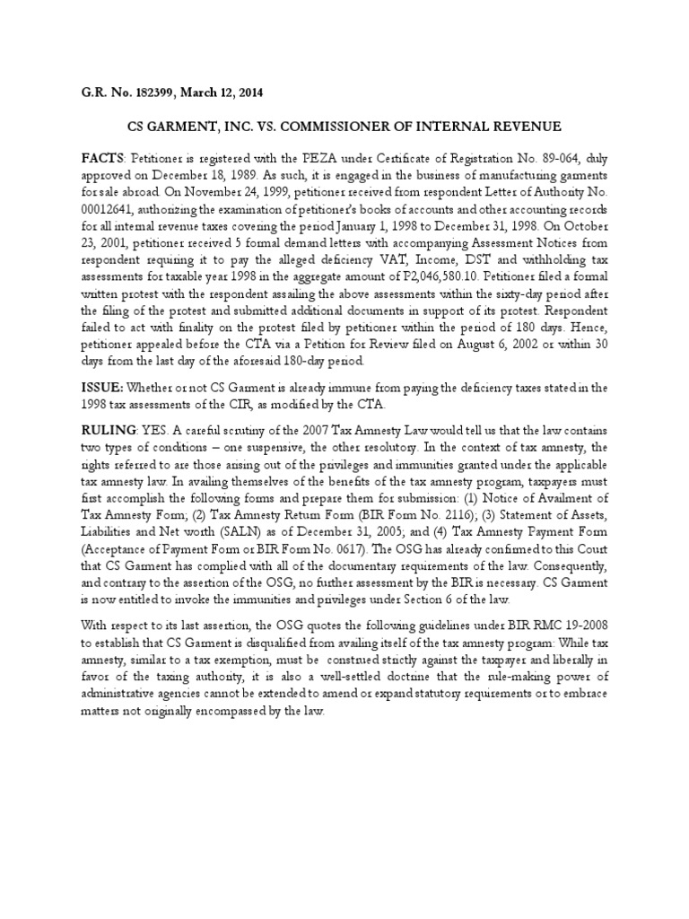 Cs Garment, Inc. vs. Commissioner of Internal Revenue | PDF | Taxes ...