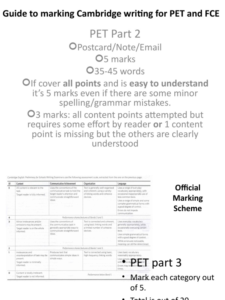 Marking Cambridge Writing Exams Quick Guide | PDF
