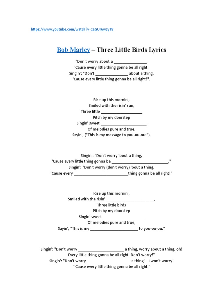 Bob Marley: - Three Little Birds Lyrics | PDF | British Pop Songs ...