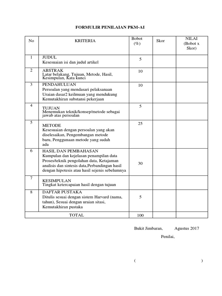 Formulir Penilaian PKM Ai Dan GT | PDF