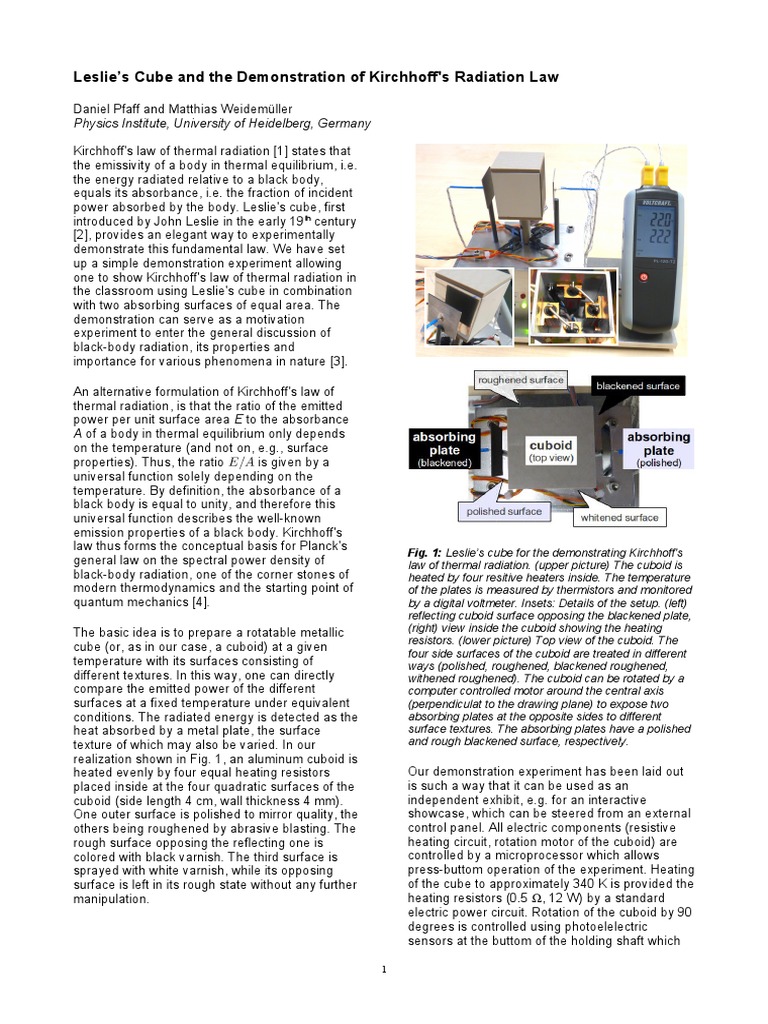 Leslie's Cube and The Demonstration of Kirchhoff's Radiation Law | PDF ...