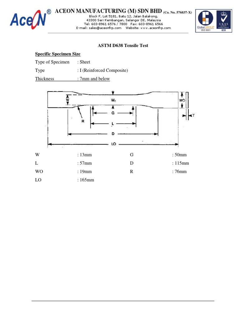 Aceon Manufacturing (M) SDN BHD: ASTM D638 Tensile Test Specific ...