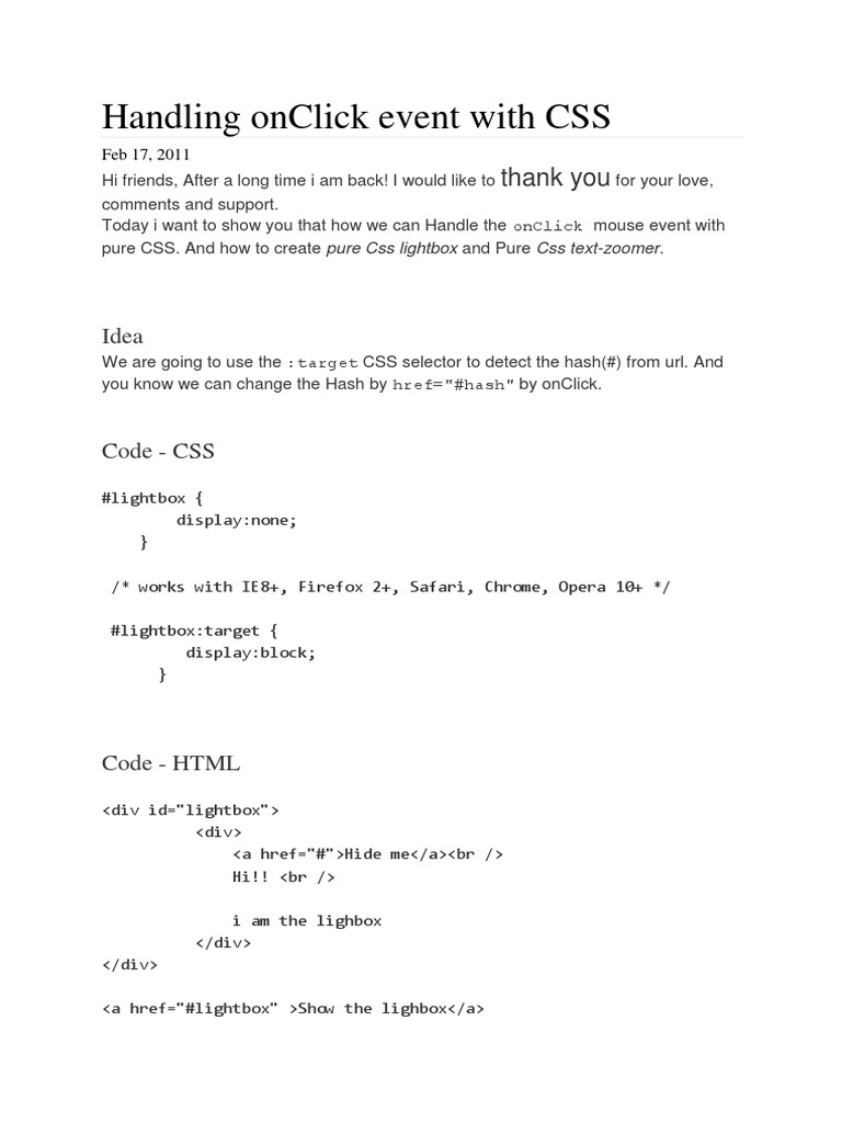 Handling OnClick Event With CSS | PDF