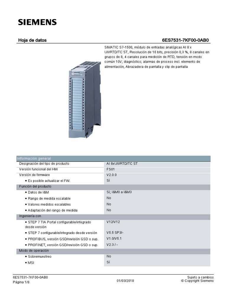 Modulo Entradas Analogicas PLC SIEMENS | PDF | Resistencia Eléctrica y ...