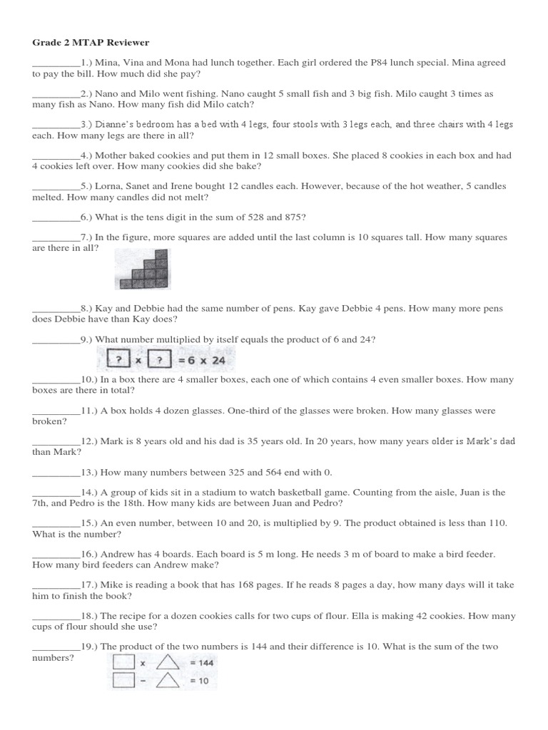 Grade 2 MTAP Reviewer | PDF | Area | Triangle
