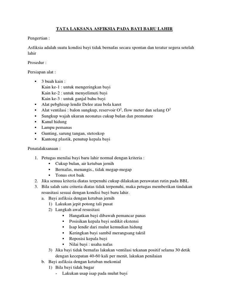 Tata Laksana Asfiksia Pada Bayi Baru Lahir | PDF