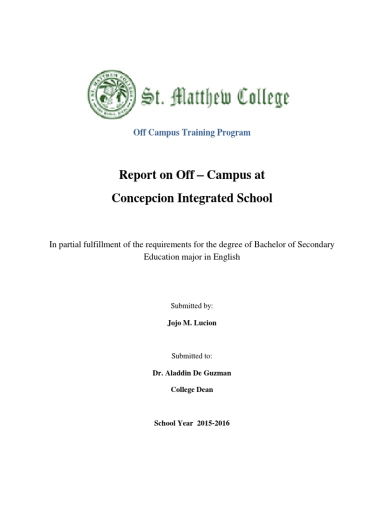 Report On Off - Campus at Concepcion Integrated School | PDF