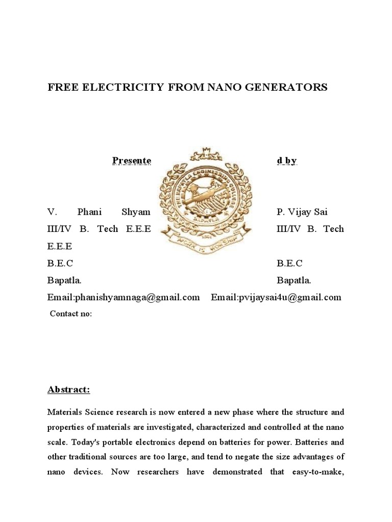 Free Electricity From Nano Generators: Presente Dby | PDF ...