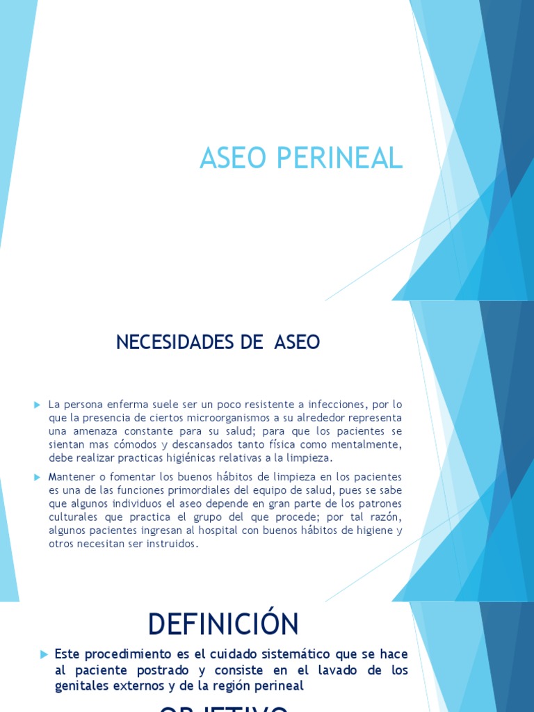 Aseo Perineal | PDF | Lavado de manos | Especialidades Medicas