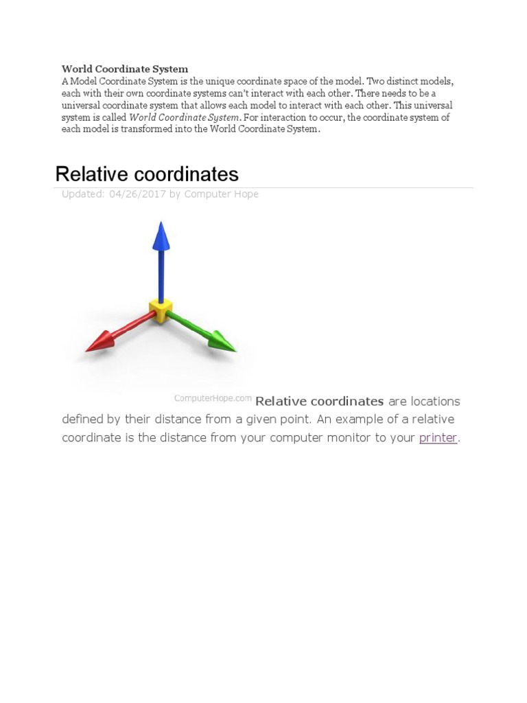 Relative Coordinates: World Coordinate System | PDF