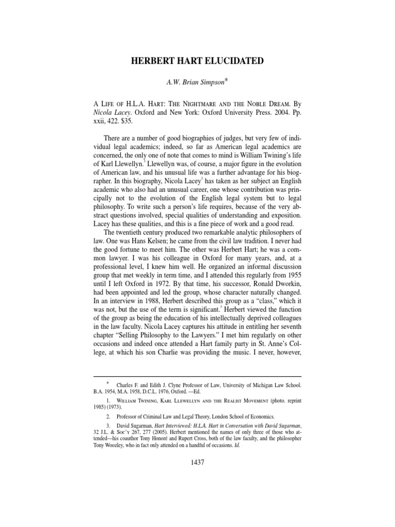 Herbert Hart Elucidated: Nicola Lacey. Oxford and New York: Oxford ...