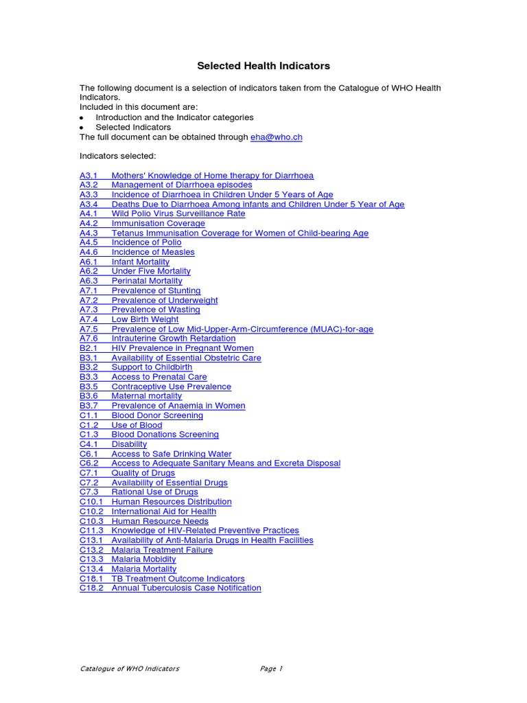 WHO Health Indicators Overview | PDF | Poliomyelitis | Diarrhea