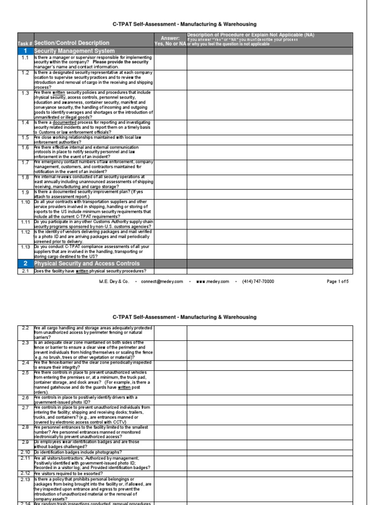 Section/Control Description Security Management System: C-TPAT Self ...