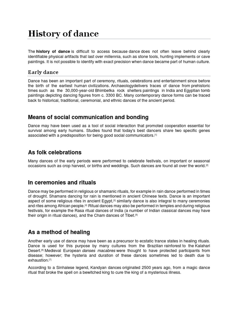 History of Dance: Means of Social Communication and Bonding | PDF ...
