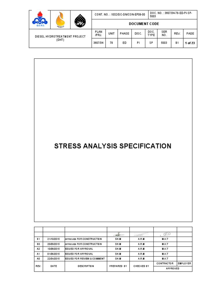 Stress Analysis Specification: CONT. NO.: 1032/GC-GN/CON-EP09-00 DOC ...