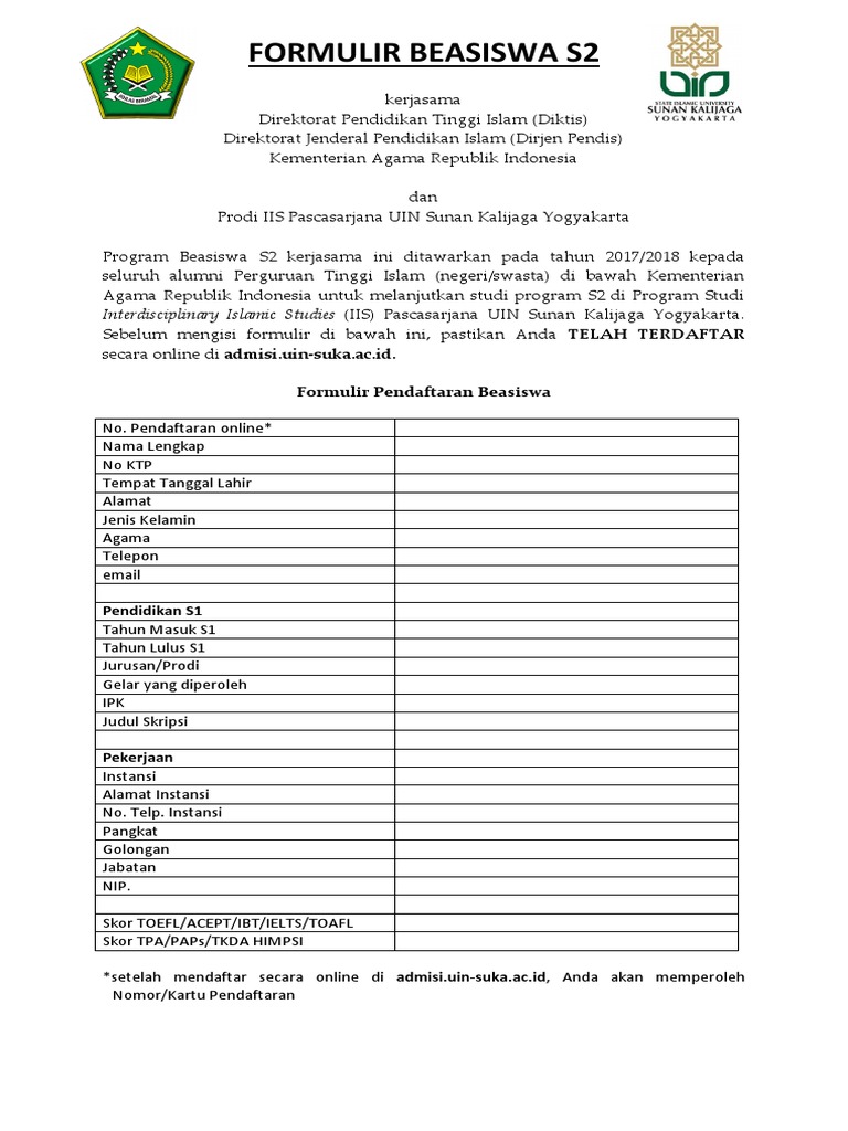 Formulir Beasiswa Kerja Sama Diktis | PDF | Karier & Perkembangan | Kesehatan Holistik