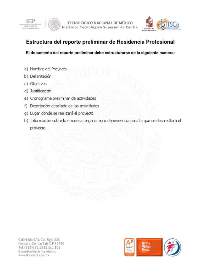 Estructura de Anteproyecto y Proyecto de Residencia Profesional | PDF