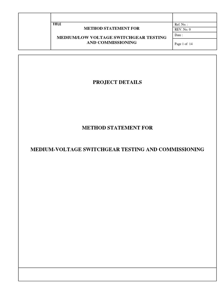 Method Statement For MV LV Switchgear | PDF | Quality Assurance | Safety