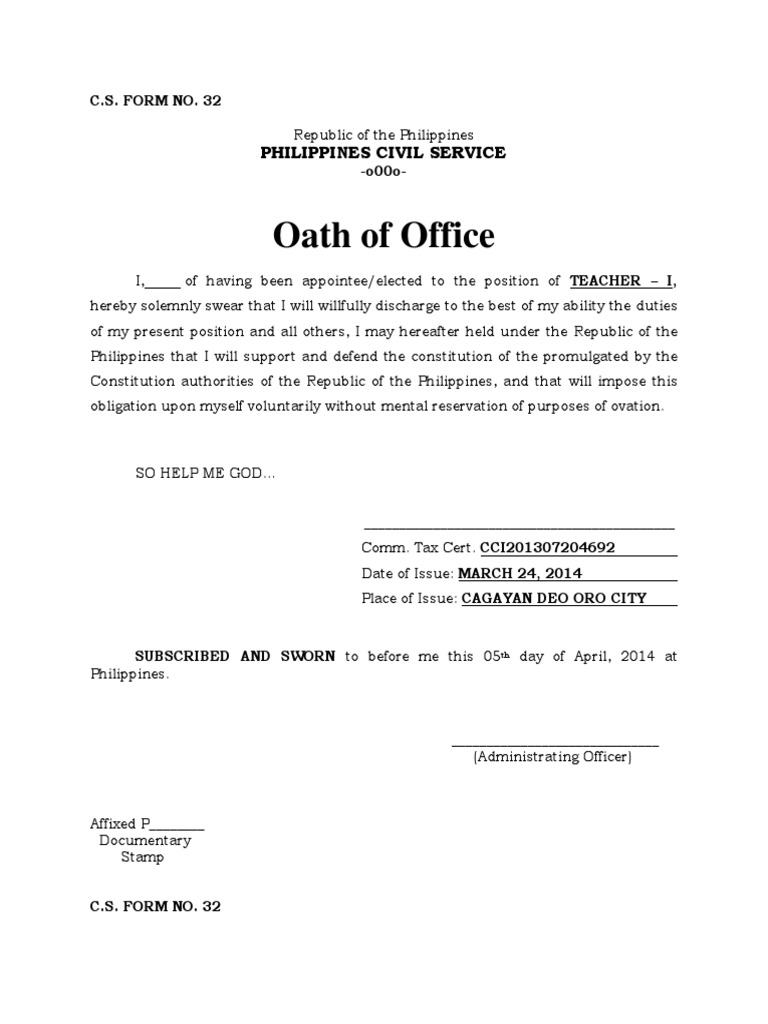 Oath of Office: Philippines Civil Service | PDF | Oath Of Office | Oral ...