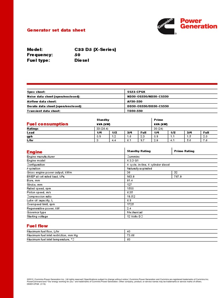 Cummins C33D5 - Data Sheet | PDF | Diesel Engine | Engines