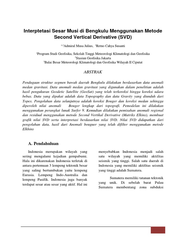 Interpretasi Sesar Musi Di Bengkulu Meng | PDF