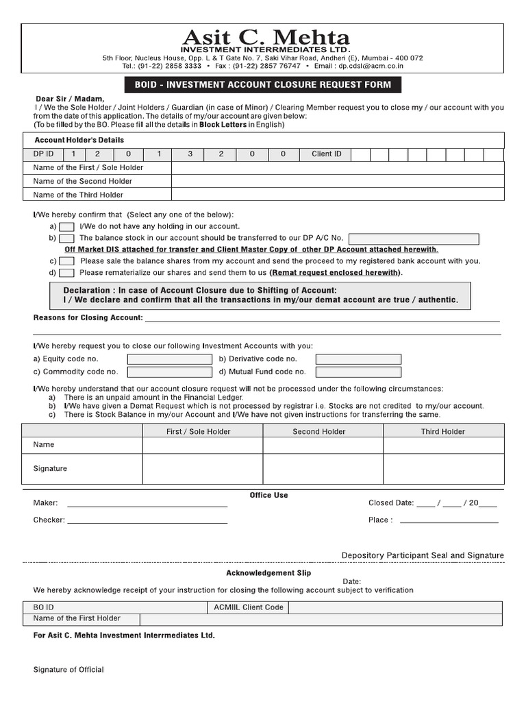 Account Closure Form | PDF