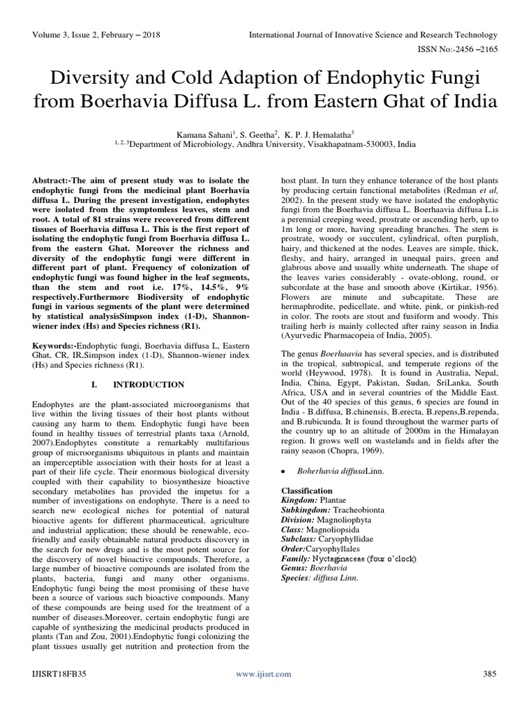 Diversity and Cold Adaption of Endophytic Fungi From Boerhavia Diffusa ...