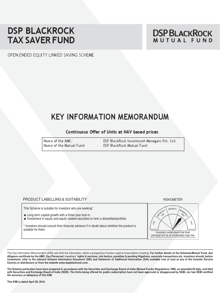 DSP Blackrock Tax Saver Fund Kim | PDF | Securities (Finance) | Investing