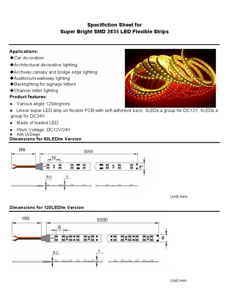 Super Bright SMD 2835 LED Strips Specs | PDF | Technology & Engineering