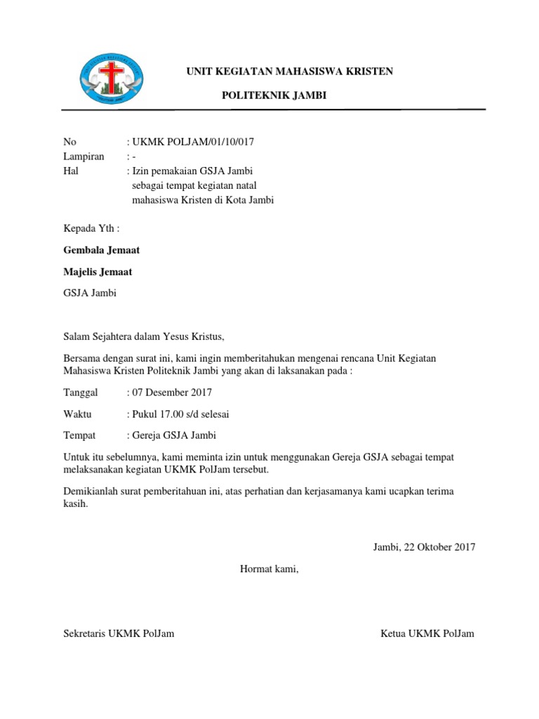 Surat Izin Peminjaman Gereja GSJA+logo | PDF