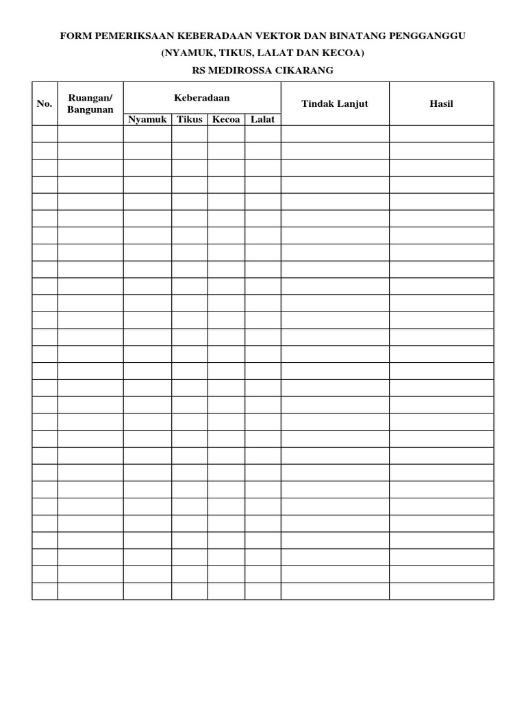 Form Pemeriksaan Keberadaan Vektor Dan Binatang Pengganggu | PDF
