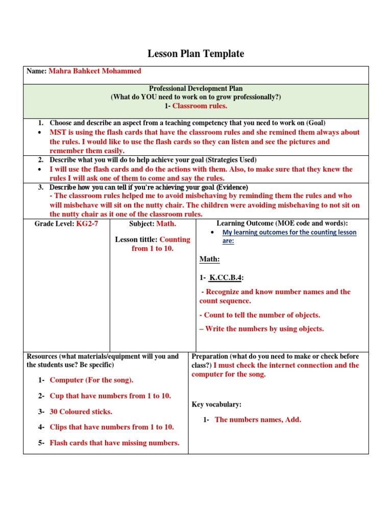 Math Counting Lesson Plan | PDF | Classroom | Lesson Plan