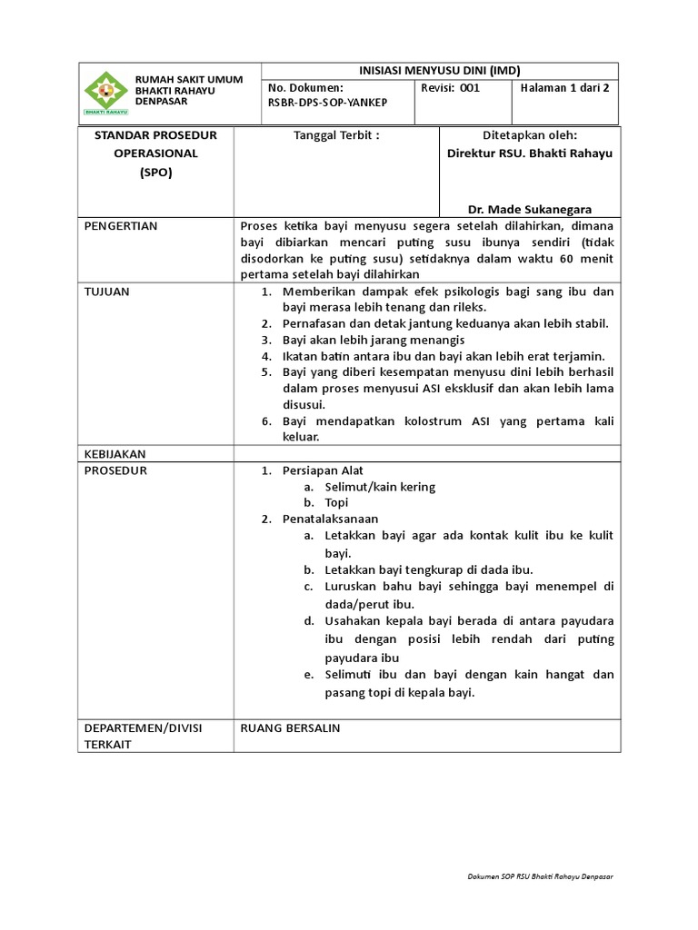 Sop Prosedur Imd | PDF