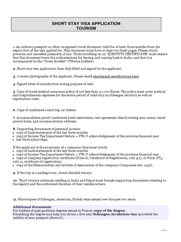 France Tourist Visa Document Checklist | PDF | Travel Visa | Passport