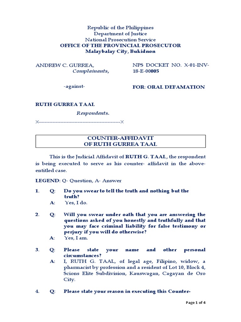 Counter-Affidavit Ruth Gurrea Taal | PDF | Perjury | Common Law