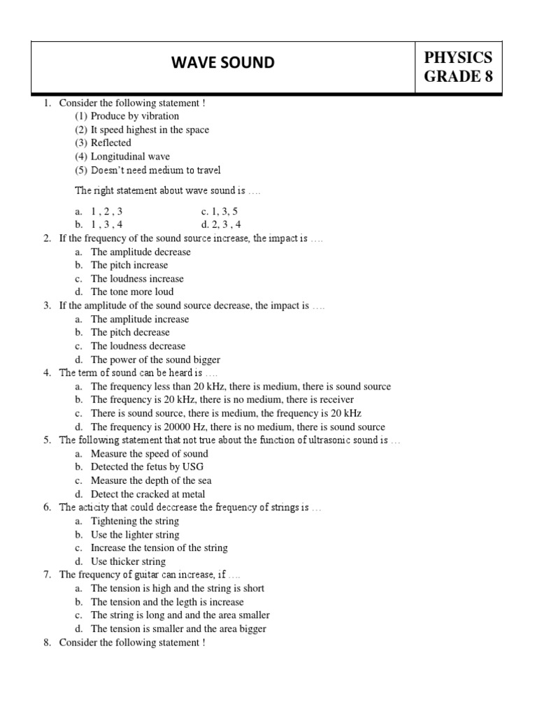 Wave Sound: Physics Grade 8 | PDF | Sound | Frequency