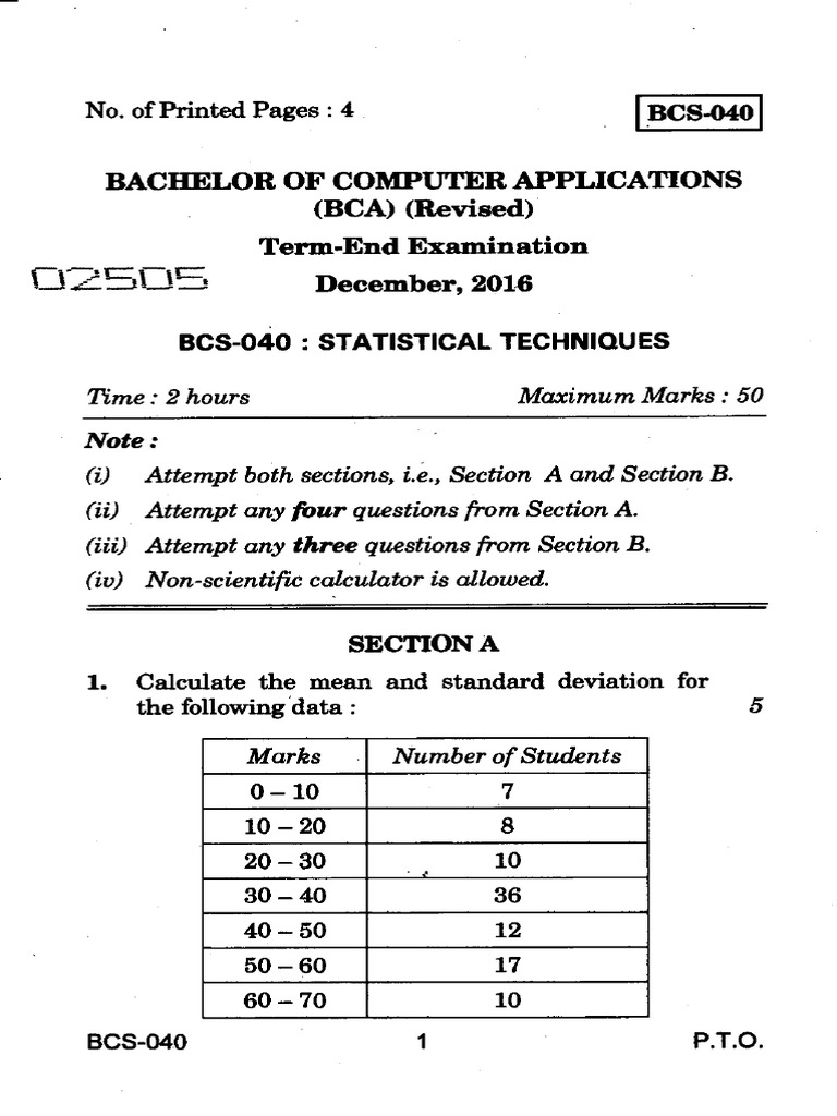 BCS 040 December 2016 | PDF | Statistical Inference | Probability And Statistics