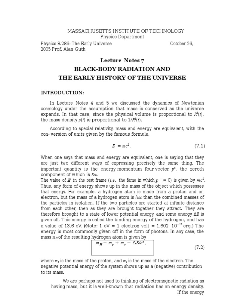 Lecture Notes 7 Black-Body Radiation and The Early History of The ...