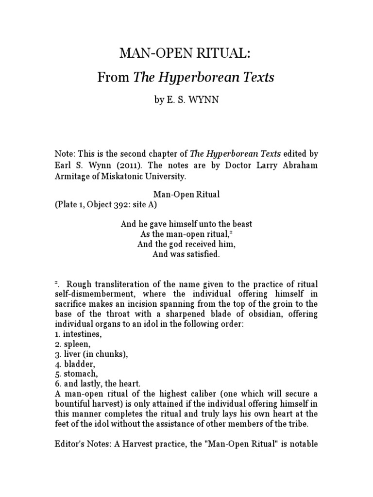 Man-Open Ritual by E. S. Wynn (The Hyperborean Texts) | PDF