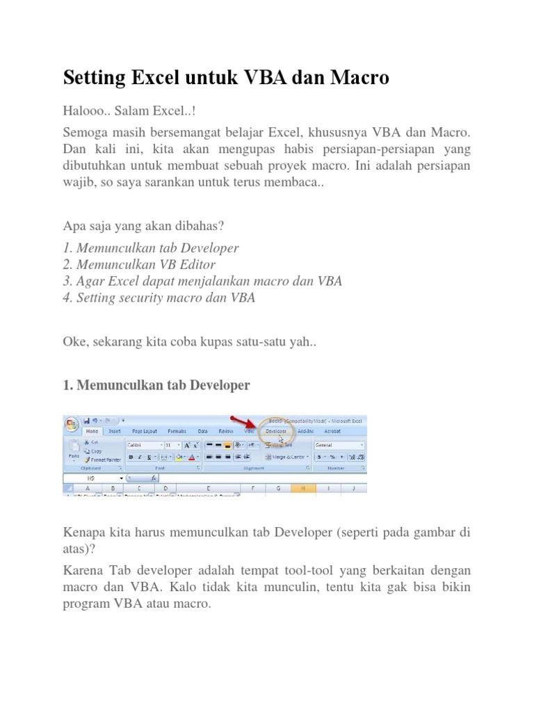 Setting Excel Untuk VBA Dan Macro | PDF