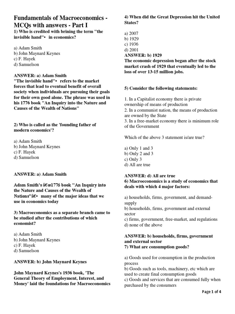 Macroeconomics MCQs with Answers | PDF | Investing | Central Banks