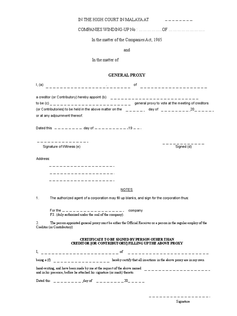 Appointing a General Proxy for the Meeting of Creditors in the Matter ...