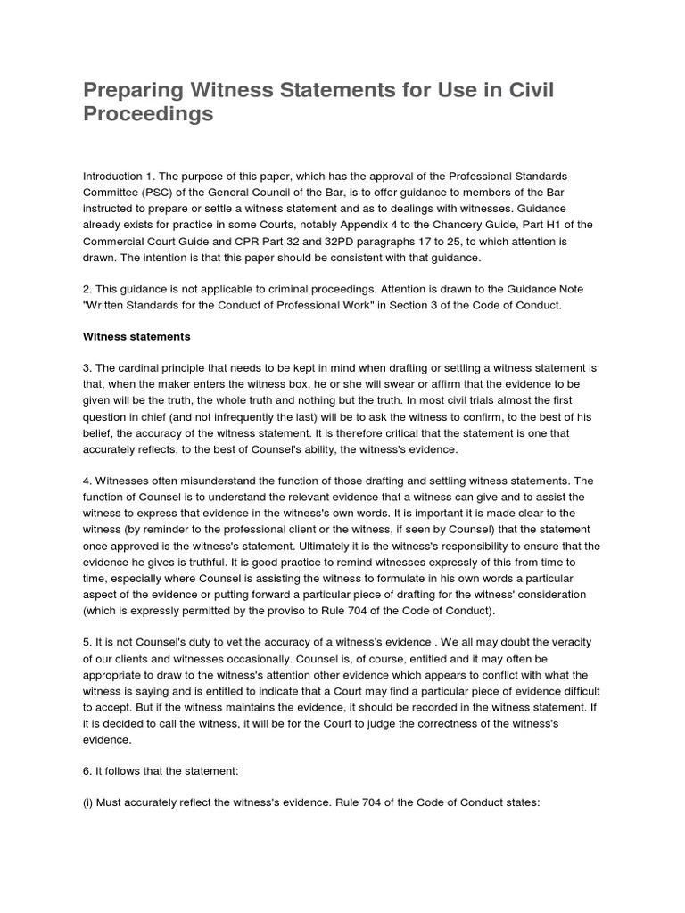26 - The Preparation of Witness Statements | Barrister | Witness