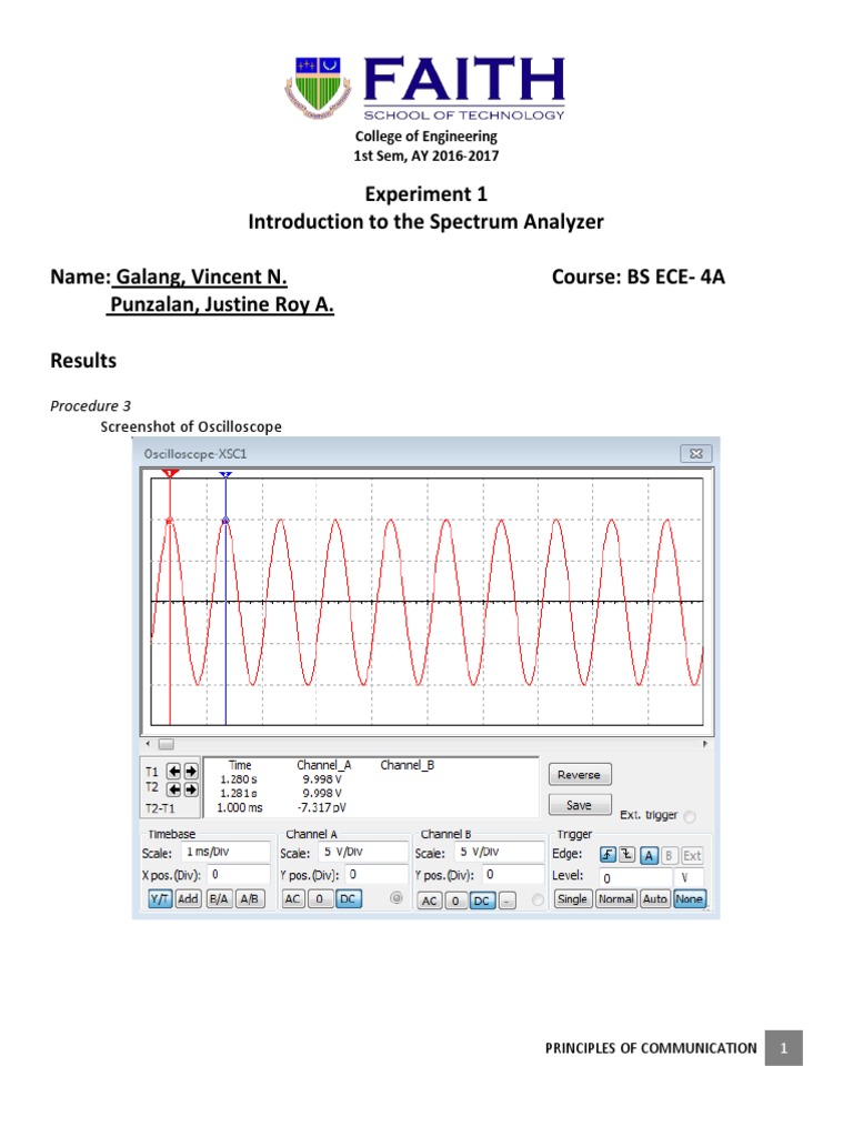 Experiment 1 Introduction To The Spectrum Analyzer Name: Galang ...