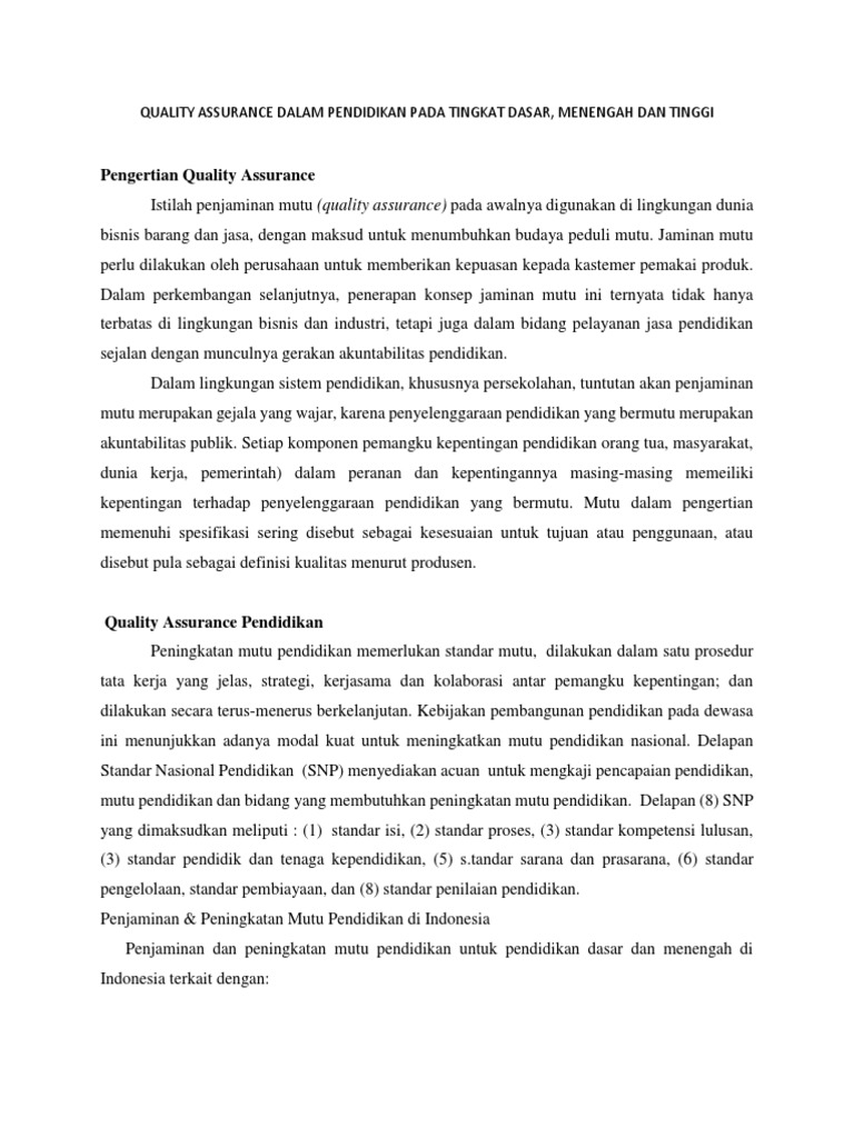 Quality Assurance Dalam Pendidikan Pada Tingkat Dasar | PDF | Bisnis