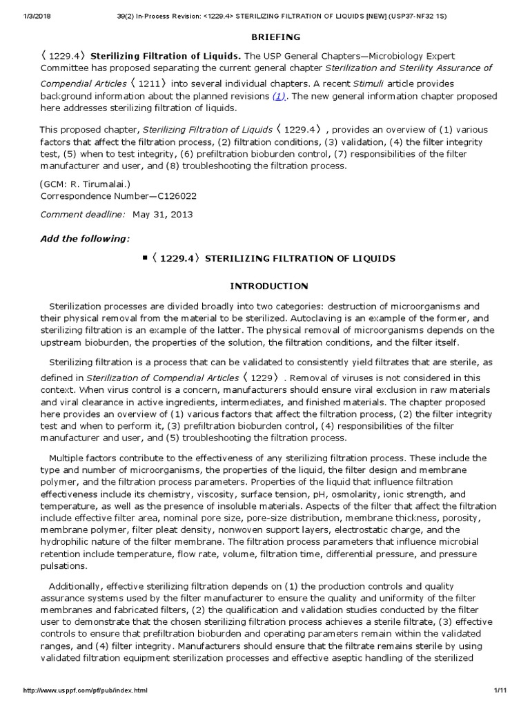 Usp 1229.4 | PDF | Filtration | Sterilization (Microbiology)