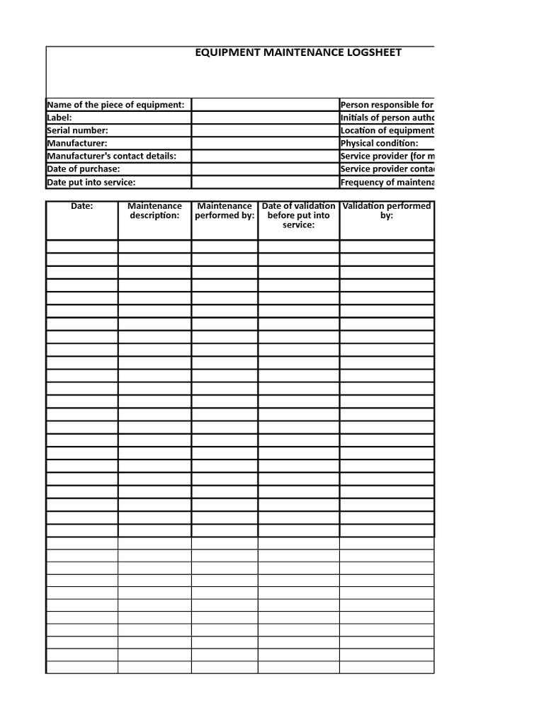 Template Equipment Maintenance Logbook | PDF